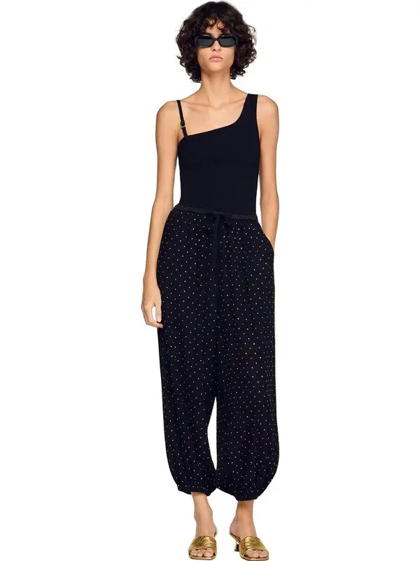 Sandro Rhinestone Embellished Wide-leg Trousers - Black