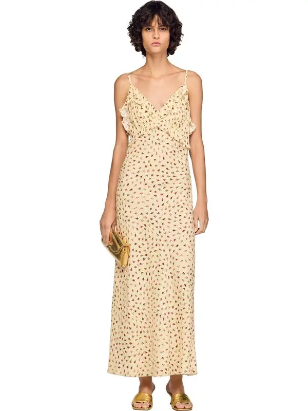 Sandro Floral Print Maxi Dress - Butter / Pink