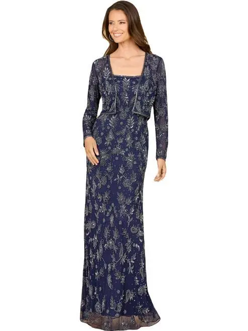 LARA NEW YORK Sheath Gown With Jacket - Navy