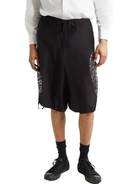 Yohji Yamamoto Asymmetric Print Silk Shorts - Black