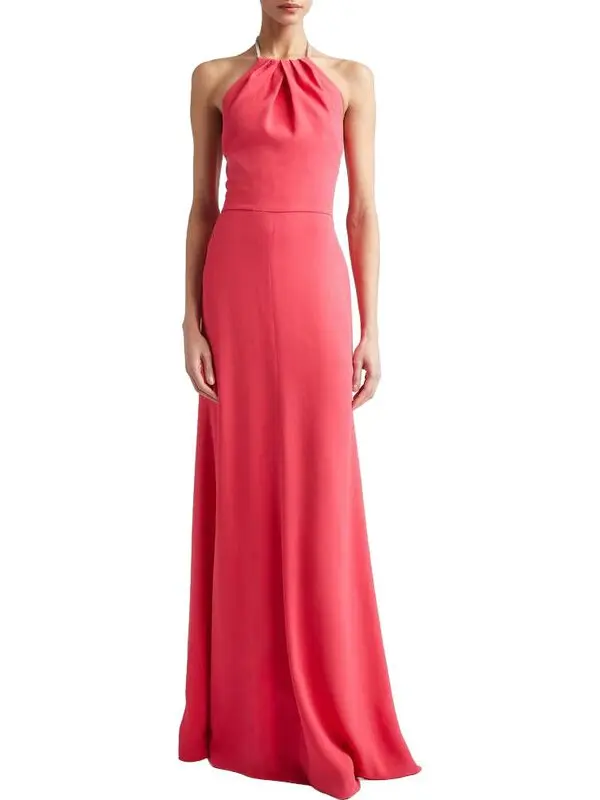 St. John Fluid Stretch Crepe Halter Neck Gown - Cherry Pink