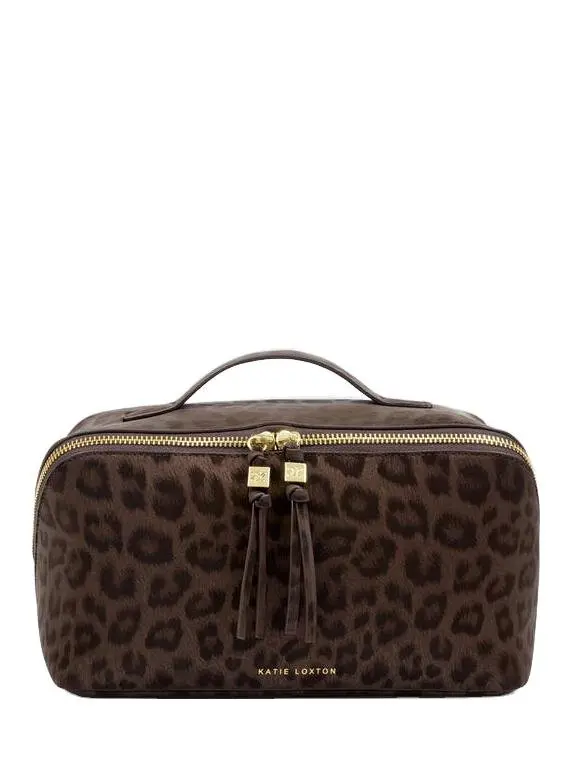 KATIE LOXTON Soho Large Makeup Bag - Chocolate Leopard