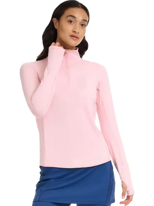 BLOQUV Quarter Zip Polo Shirt Upf 50 - Tickle Me Pink
