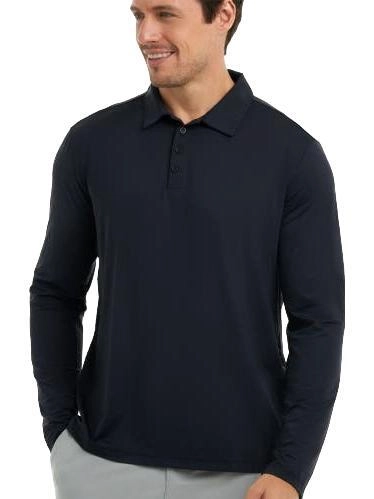 BLOQUV Long Sleeve Collared Shirt With Sun And Uv Protection - Black