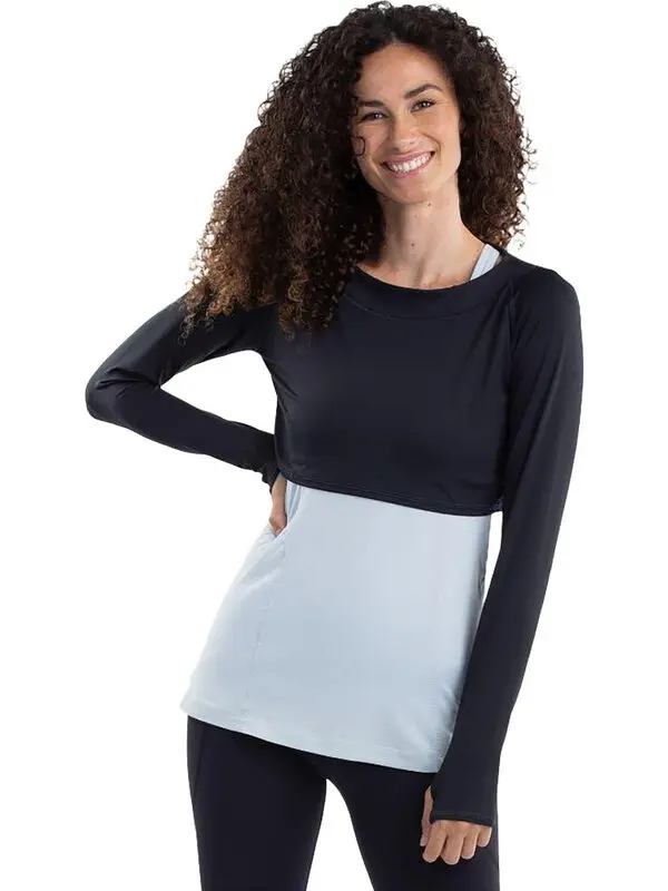 BLOQUV Long Sleeve Crop Top For Sun And Uv Protection - Black