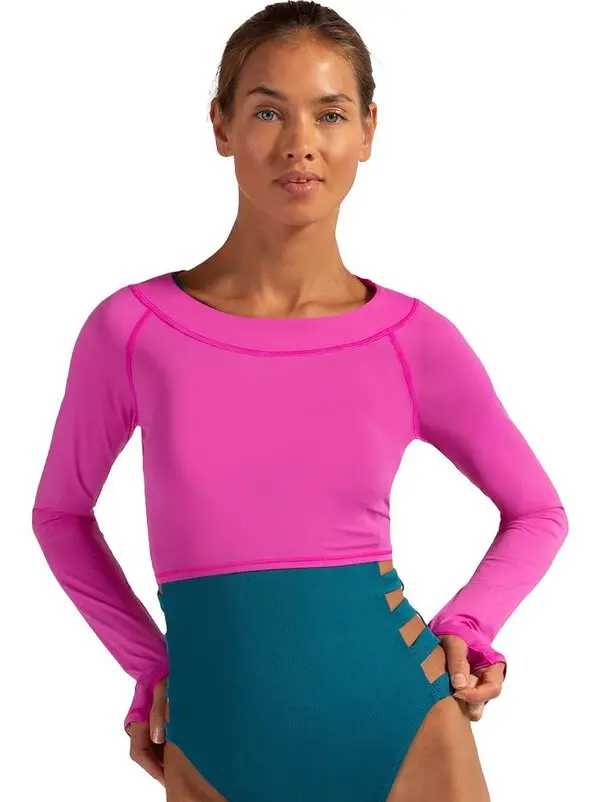 BLOQUV Long Sleeve Crop Top For Sun And Uv Protection - Bubble Gum