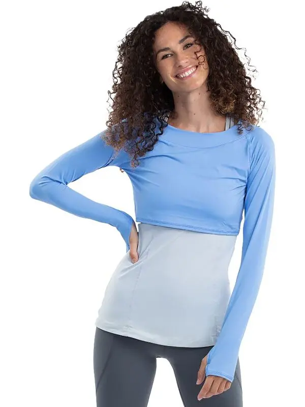 BLOQUV Long Sleeve Cropped Top - Indigo