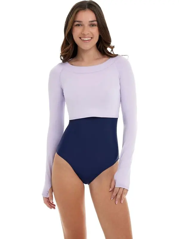 BLOQUV Long Sleeve Crop Top - Lavender