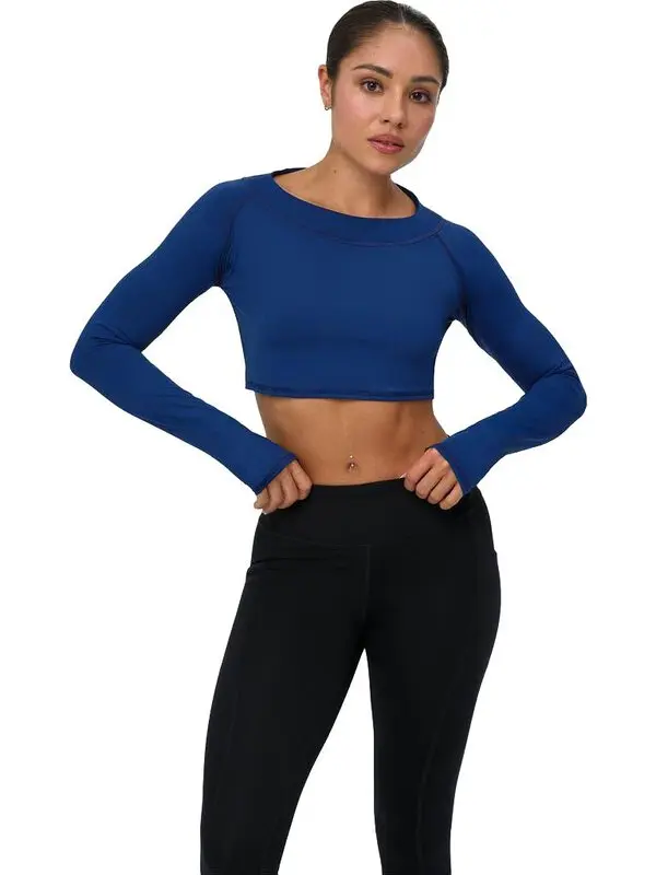 BLOQUV Long Sleeve Crop Top For Sun And Uv Protection - Navy