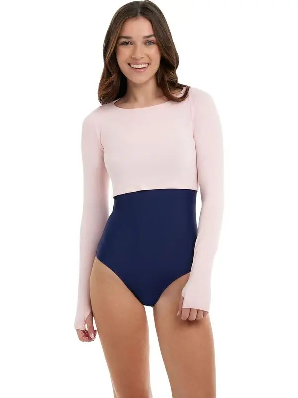 BLOQUV Long Sleeve Crop Top - Tickle Me Pink
