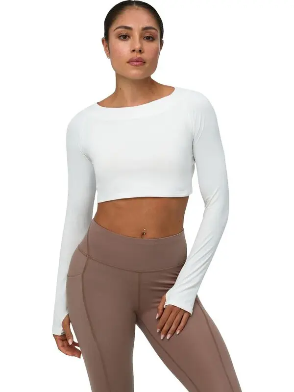 BLOQUV Long Sleeve Crop Top - White