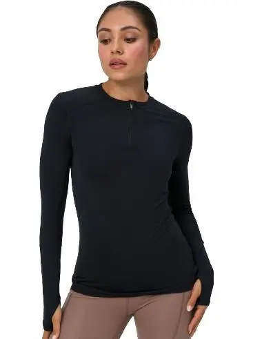BLOQUV Performance Quarter Zip Long Sleeve Crew Shirt - Black