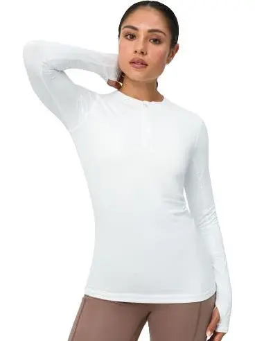 BLOQUV Performance Quarter Zip Long Sleeve Crew Shirt - White