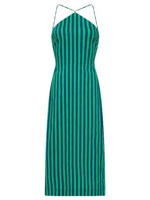 SIMONMILLER Kit Poplin Halter Dress - Navy/grass Green