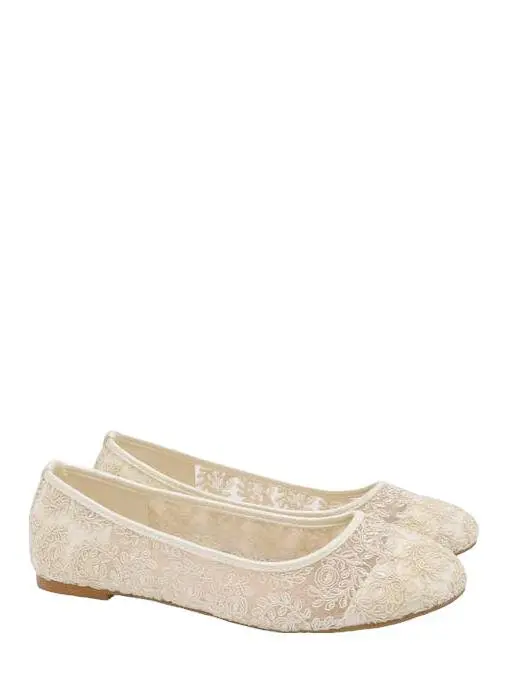KAILEE P Crochet Lace Ballet Flats - Ivory