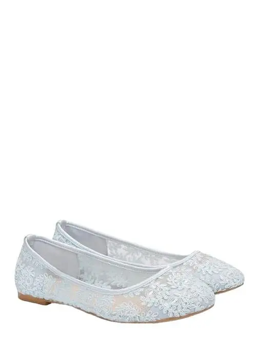 KAILEE P Crochet Lace Ballet Flats - Light Blue