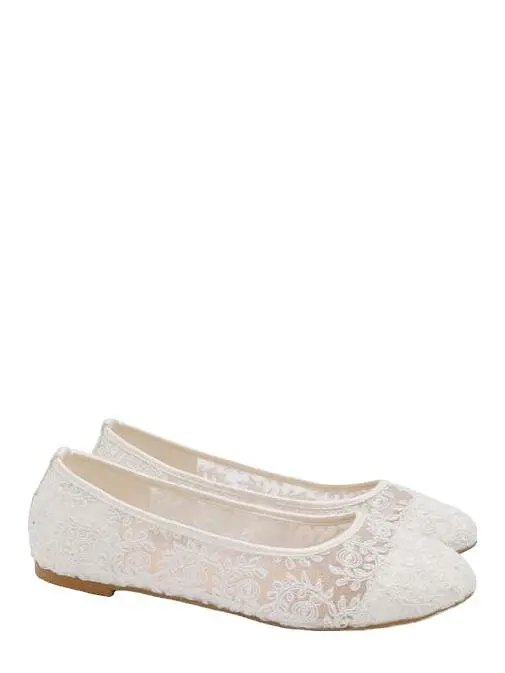 KAILEE P Crochet Lace Ballet Flats - White