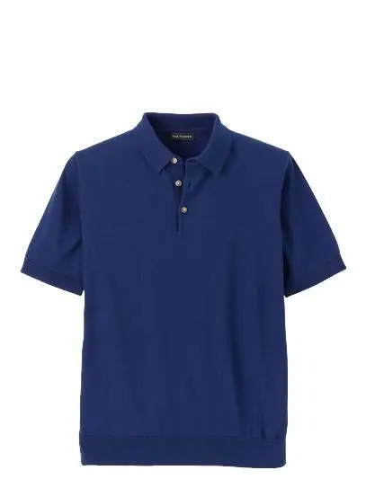 PAUL FREDRICK Supima Cotton Three Button Polo - Navy