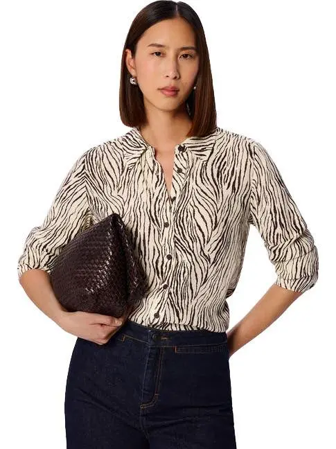 Whistles Zebra Button Through Shirt - Brown/multi