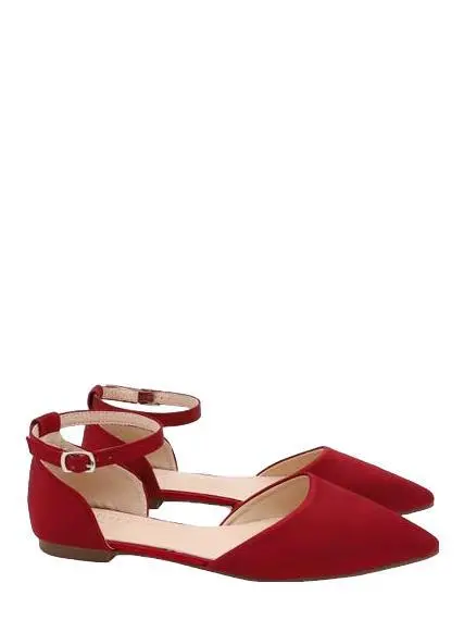 KAILEE P Bella Pointed Toe Flats With Ankle Strap - Burgundy