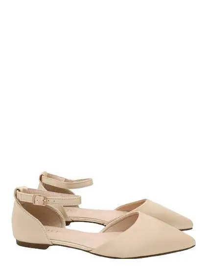 KAILEE P Bella Satin Pointy Toe Flats With Ankle Strap - Champagne