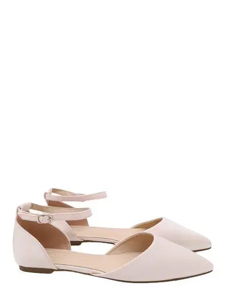 KAILEE P Bella Pointed Toe Flats With Ankle Strap - Dusty Pink