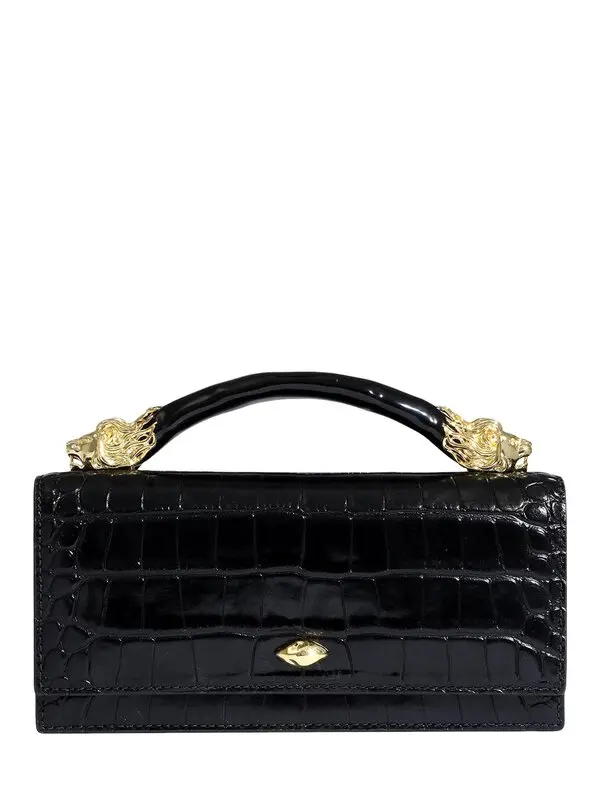 Alexis Bittar Croc Embossed Leather Bag With Lion Heads - Black