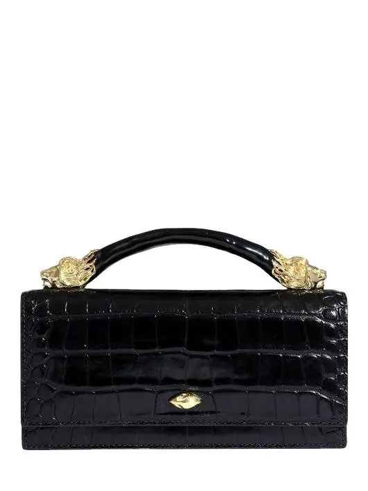 Alexis Bittar Croc Embossed Leather Bag With Lion Heads - Black