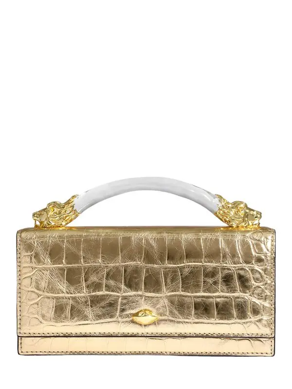 Alexis Bittar Croc Embossed Leather Bag With Lion Heads - Gold