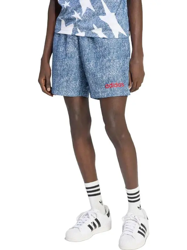 Adidas Graphic Denim Shorts - White / Dark Blue