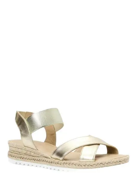Aquatalia Almeria Weatherproof Espadrille Platform Wedge Sandals - Champagne Metallic