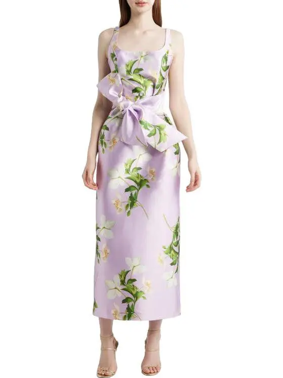 Julia Jordan Floral Print Bow-detailed Midi Dress - Lavender Multi