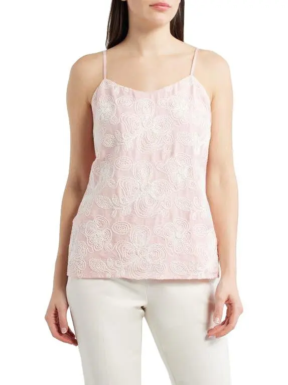 Anne Klein Floral Embroidered Camisole - Pink Blush/white Dove