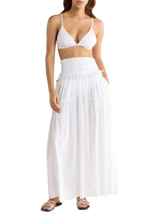 Elan Smocked Midi Skirt - White