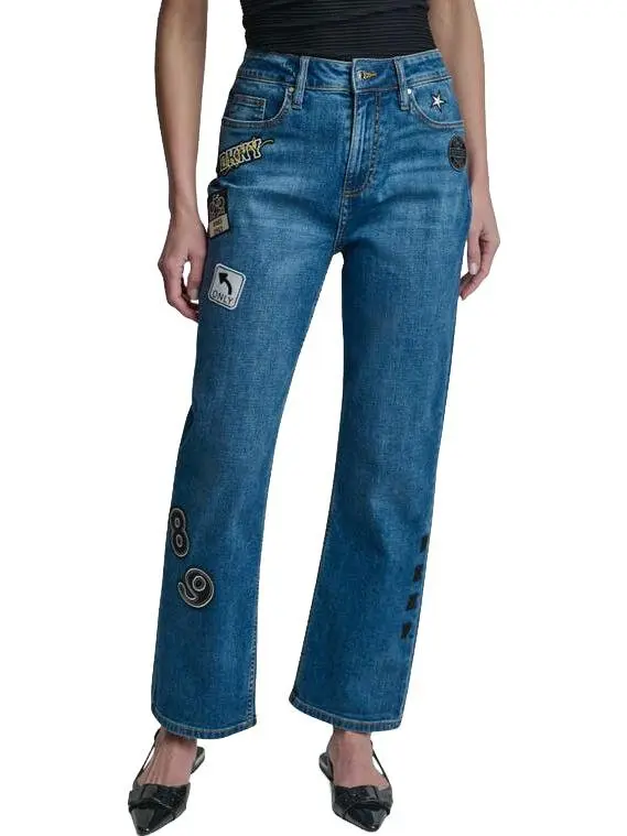 Dkny Appliqué Straight Leg Jeans - Tribeca Wash