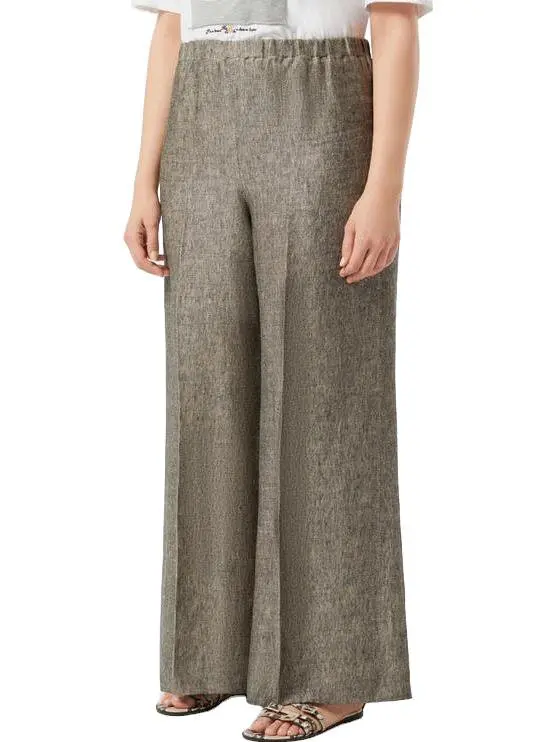 Marina Rinaldi Naccenni Linen Wide Leg Pants - Black Flesh Toner