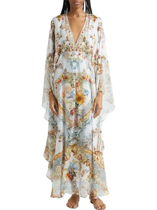 Camilla Long Sleeve Silk Caftan - Seville Sweetheart