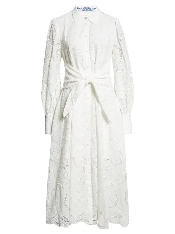 Camilla Eyelet Tie Waist Shirtdress - A Tiled Wonderland
