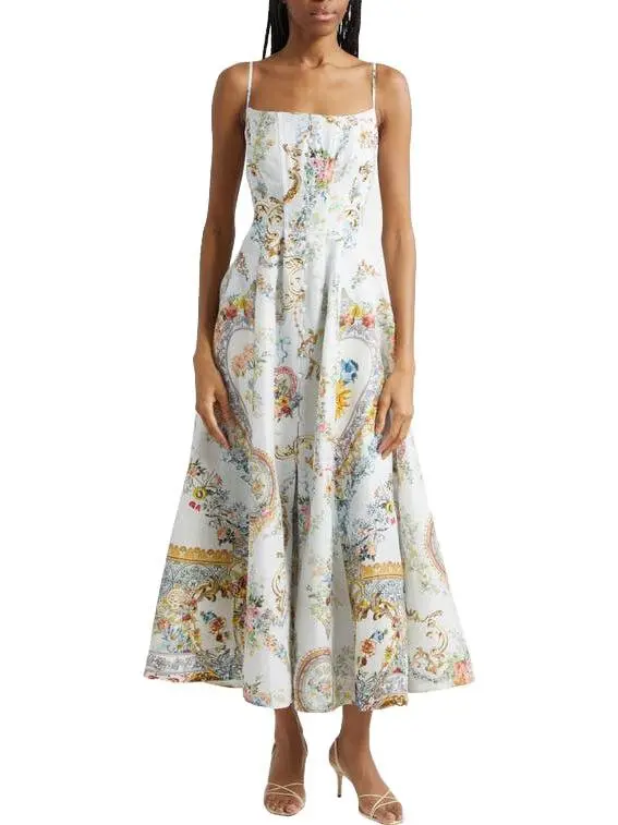 Camilla Corset Linen & Silk Twill Fit & Flare Dress - Seville Sweetheart