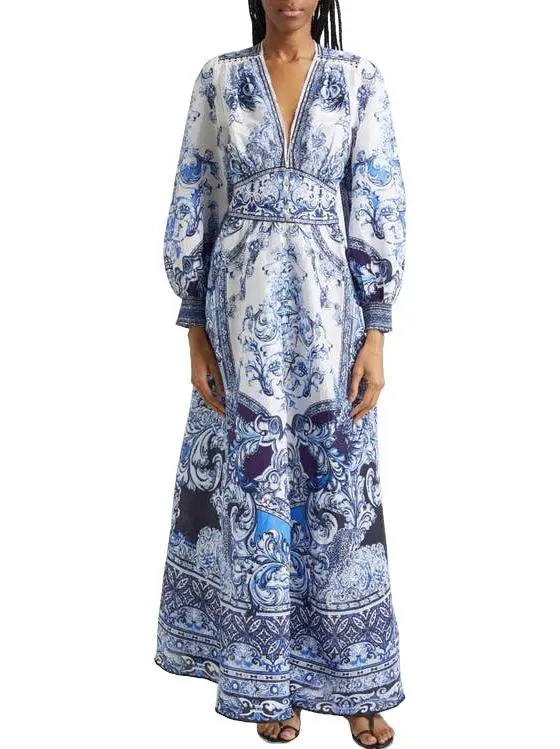 Camilla Long Sleeve Linen & Silk Twill Dress - A Tiled Wonderland