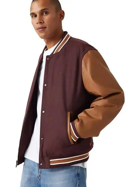 LEVI'S Mixed Media Varsity Jacket - Decadent Chocolate And Toasted Khaki