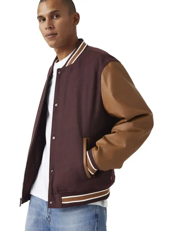 LEVI'S Mixed Media Varsity Jacket - Decadent Chocolate And Toasted Khaki