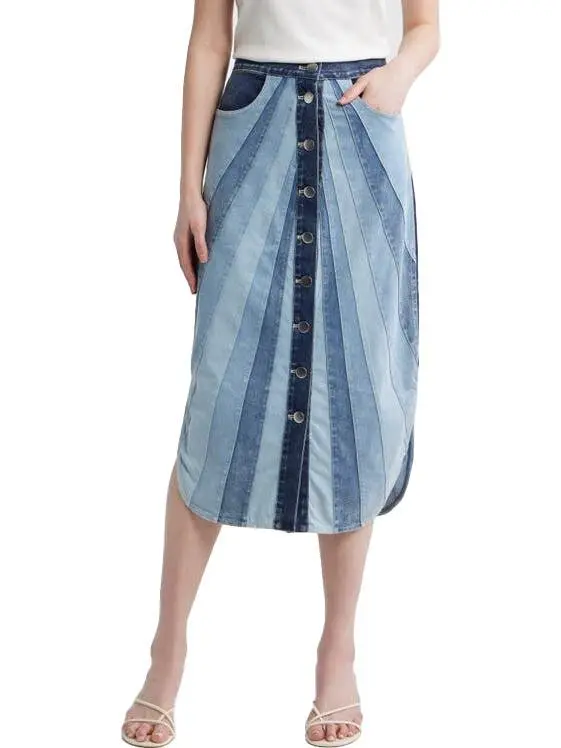 Love The Label Apolline Denim Midi Skirt - Paneled Denim