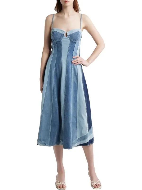 Love The Label Mackensie Denim A-line Dress - Paneled Denim