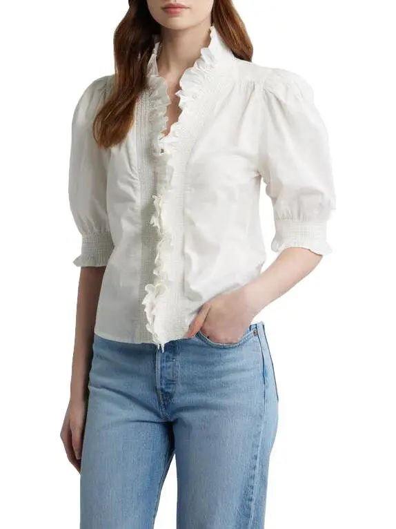 Love The Label Zuri Ruffle Puff Sleeve Shirt - Bright White