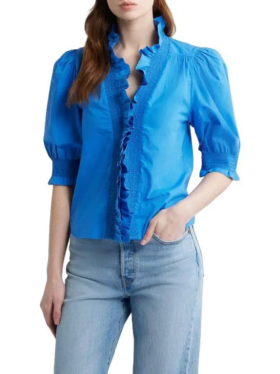 Love The Label Zuri Ruffle Puff Sleeve Shirt - Palace Blue