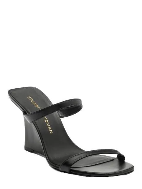 STUART WEITZMAN Vinnie Wedge Slide Sandal - Black Smooth Calf