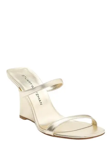 STUART WEITZMAN Vinnie Wedge Slide Sandal - Light Gold Liquid Metallic