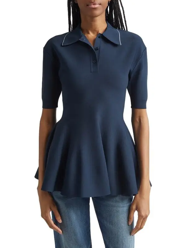 Stella McCartney Compact Knit Peplum Polo - Navy