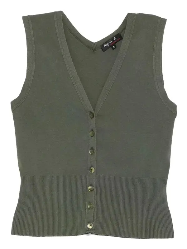 AGNES B. V-neck Sleeveless Top - Green